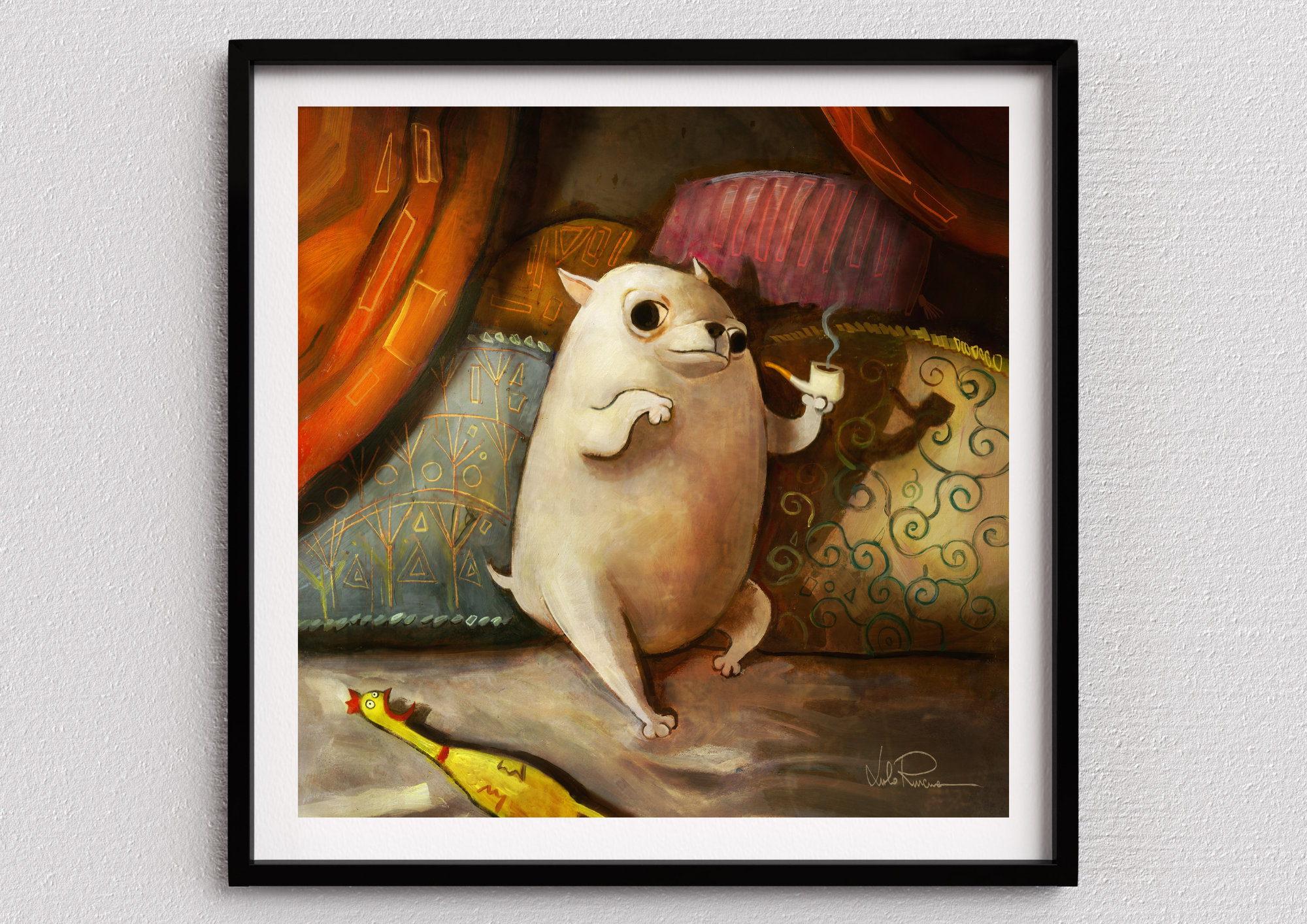 "Cane con pipa e pollo di gomma" - Poster autografato 25x25cm – Giulio ...